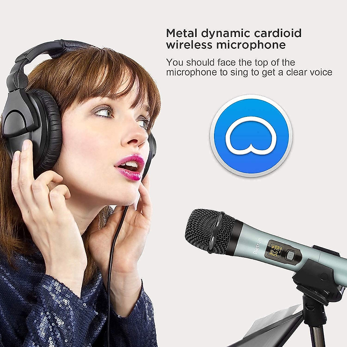 Wireless Microphone with Bluetooth＆Echo/Treble/Bass, 165 ft Range, Bietrun UHF Dual Handheld Cordless Dynamic Mic System for PA System/AMP/Home TV Karaoke/Bluetooth Speaker/(1/4''＆1/8‘’AUX Interface)
