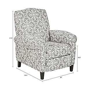 Madison Park Kirby Recliner Chair - Solid Wood, Plywood, Rolled Back Button Tufted Accent Armchair Modern Classic Style Family Room Sofa Furniture, Grey