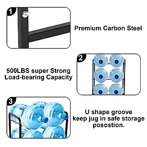ikare 5 Gallon Water Jug Holder Heavy Duty Water Bottle Holder Organizer 3 Tier Water Cooler Jug Rack Steel Water Jug Bottle Dispenser Stand with 6 Slots for Gallon Jugs