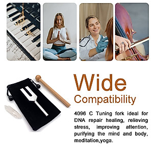4096 Hz Tuning Fork, Crystal Tuning Fork for Healing, Medical-Grade with Wood Hammer and Soft Storage Bag
