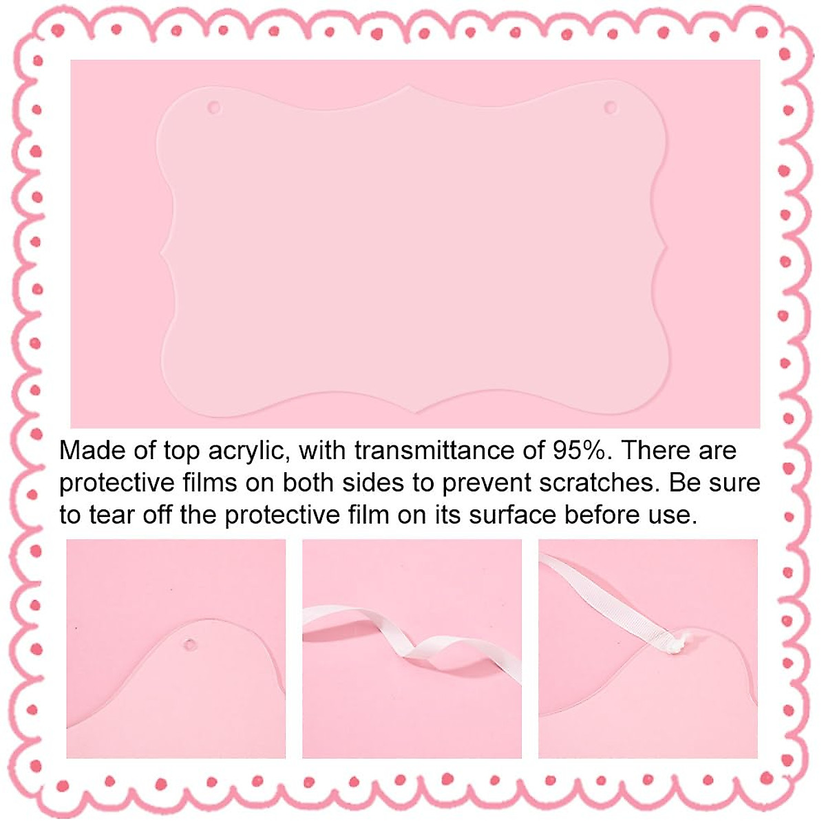 AHANDMAKER 2 Pc Clear Acrylic Hanging Sign, DIY Blank Names Custom Card Labels for Elegant Wedding Chair Signs with White Satin Ribbon for Wedding Dinner Parties, Food Signs, Banquet Events