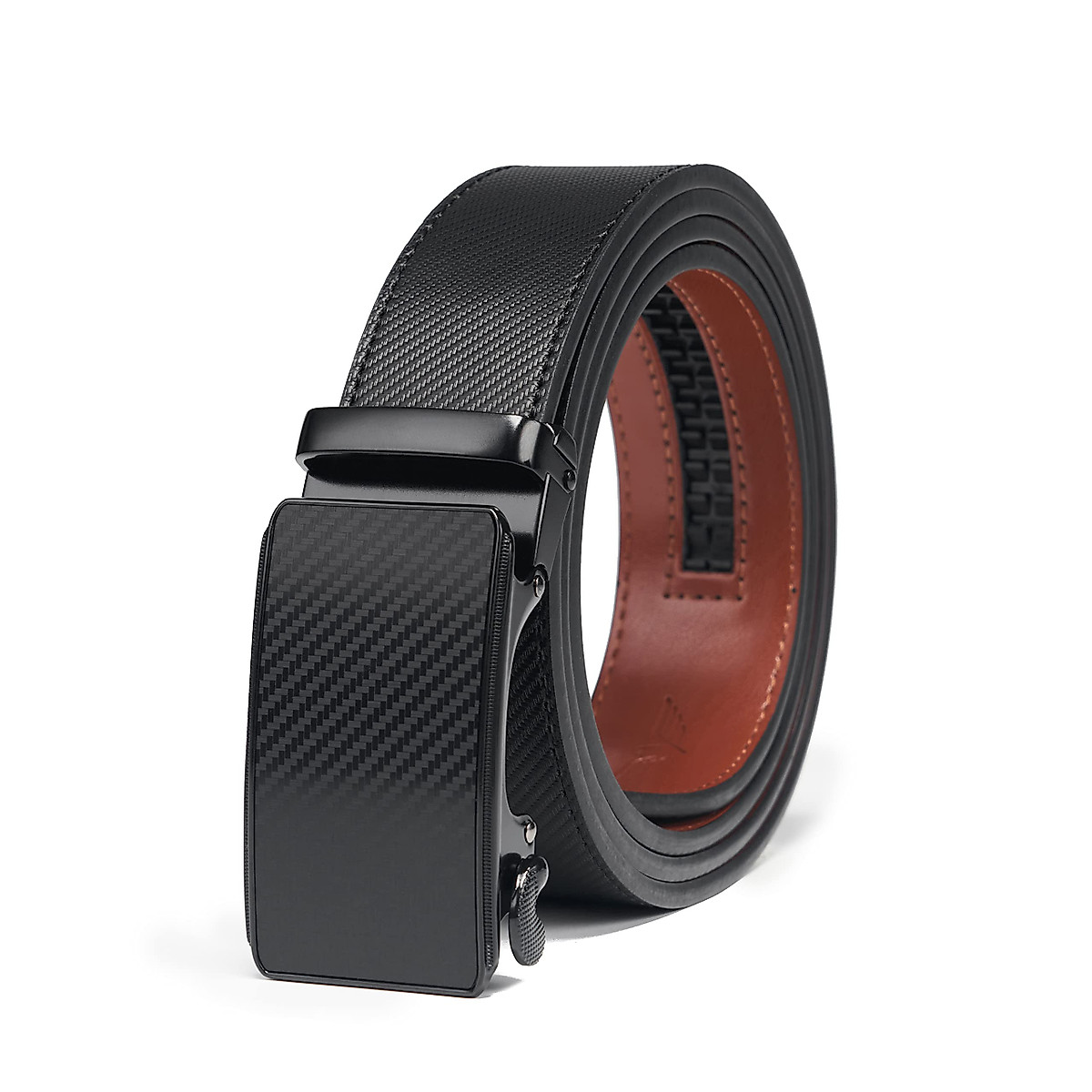 Hihawk Men's Ratchet Belt with Slide Buckle, Genuine Leather Adjustable Click Belt with Gift Box, Trim to Fit, Carbon Fiber 2 - Black1