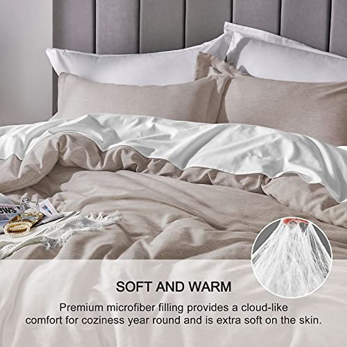 CozyLux King Size Comforter Set - 3 Pieces Warm Taupe Soft Luxury Cationic Dyeing Bedding Comforter for All Season, Breathable Lightweight Fluffy Bed Set with 1 Comforter and 2 Pillow Shams