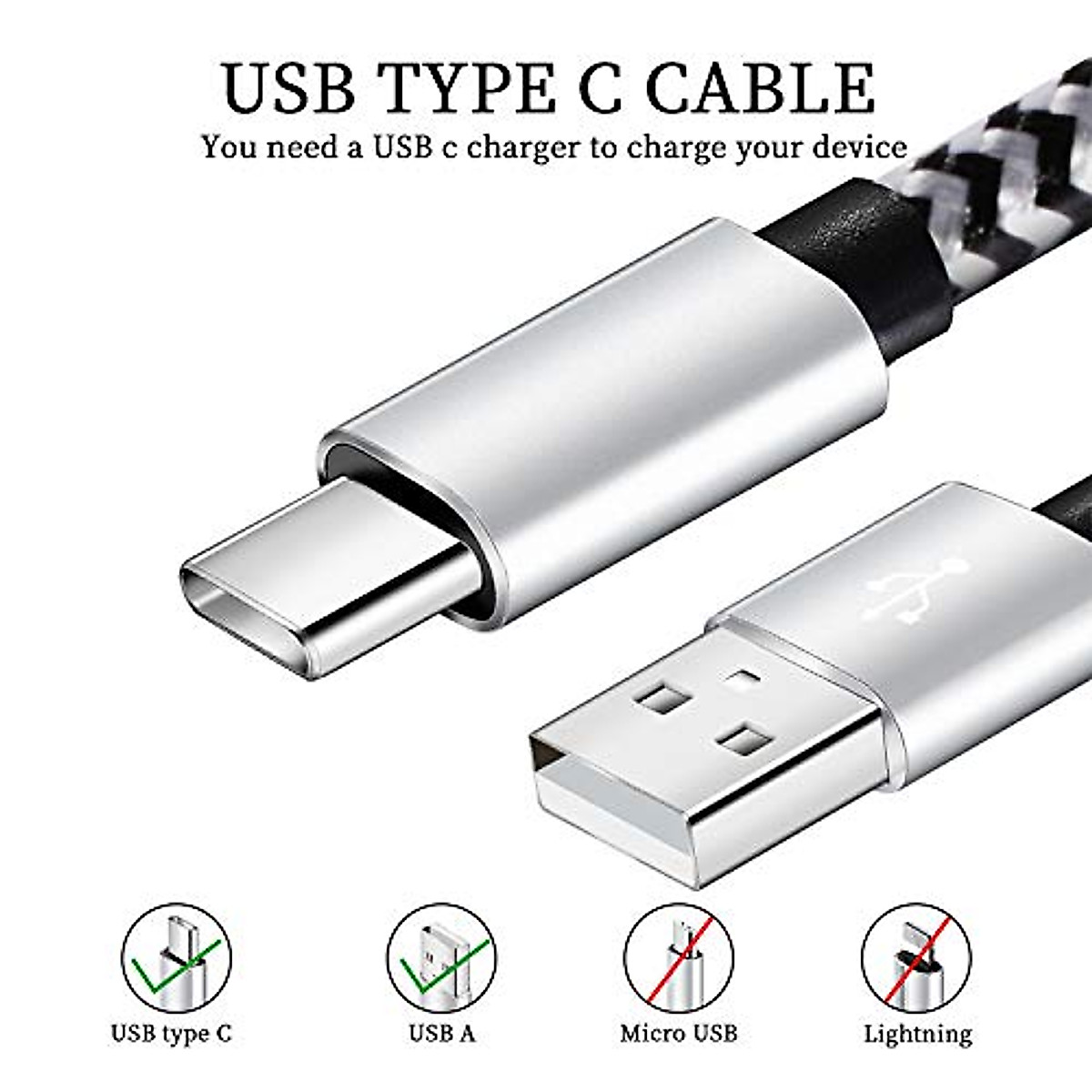 QQLIKE USB Type c Cable, 5 Pack (6FT) Nylon Braided USB C Cable 3A Fast Charging Cord for Samsung Galaxy S9 S8 Note 9 Note 8 Galaxy Note 20 10 S21 S20 S10 Plus C Cord Type C Cable