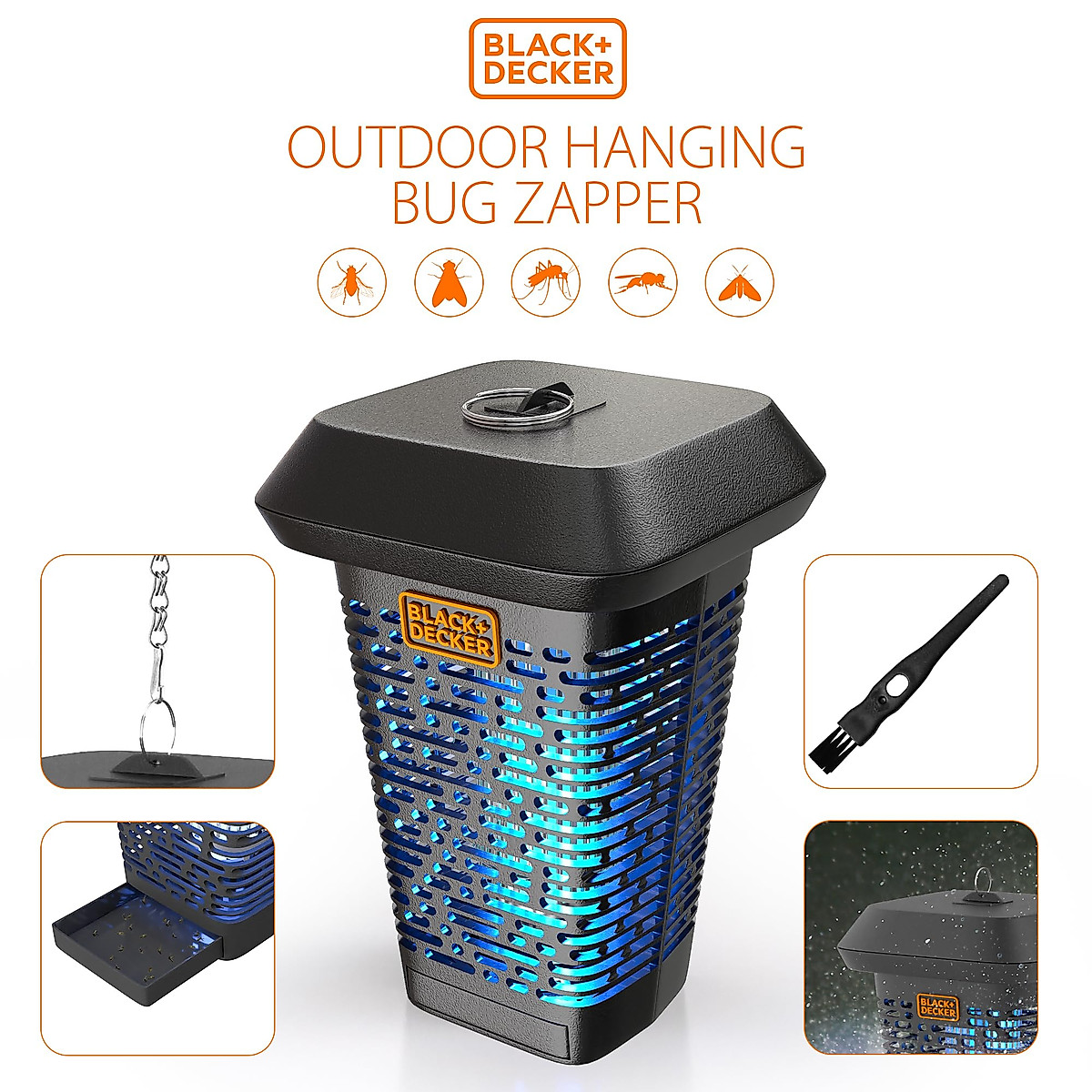 BLACK+DECKER Bug Zapper, Electric UV Insect Catcher & Killer for Flies, Mosquitoes, Gnats & Other Small to Large Flying Pests, 1 Acre Outdoor Coverage for Home, Deck, Garden, Patio, Camping & More