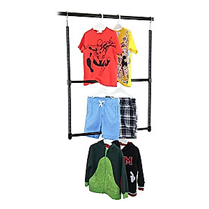 Oceanstar 2-Tier Portable Adjustable Closet Hanger Rod, 23 in, Black