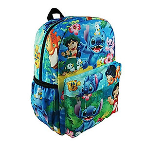 Lilo And Stitch Deluxe Oversize Print Large 16" Backpack with Laptop Compartment - A19563 Multi-color