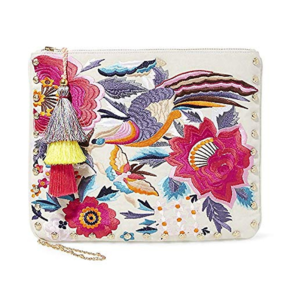 Steve Madden Breza Colorful Embroidered Large Clutch Crossbody, Natural/Multi