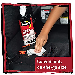 Tub O' Towels Carpet, Rug, and Upholstery Cleaning Wipes - Extra Strength Stain Remover, Odor-Fighting Power, Safe on Natural & Synthetic Fibers, 40-7” x 8” Wipes Per Tub, 1-Pack, Light Citrus Scent