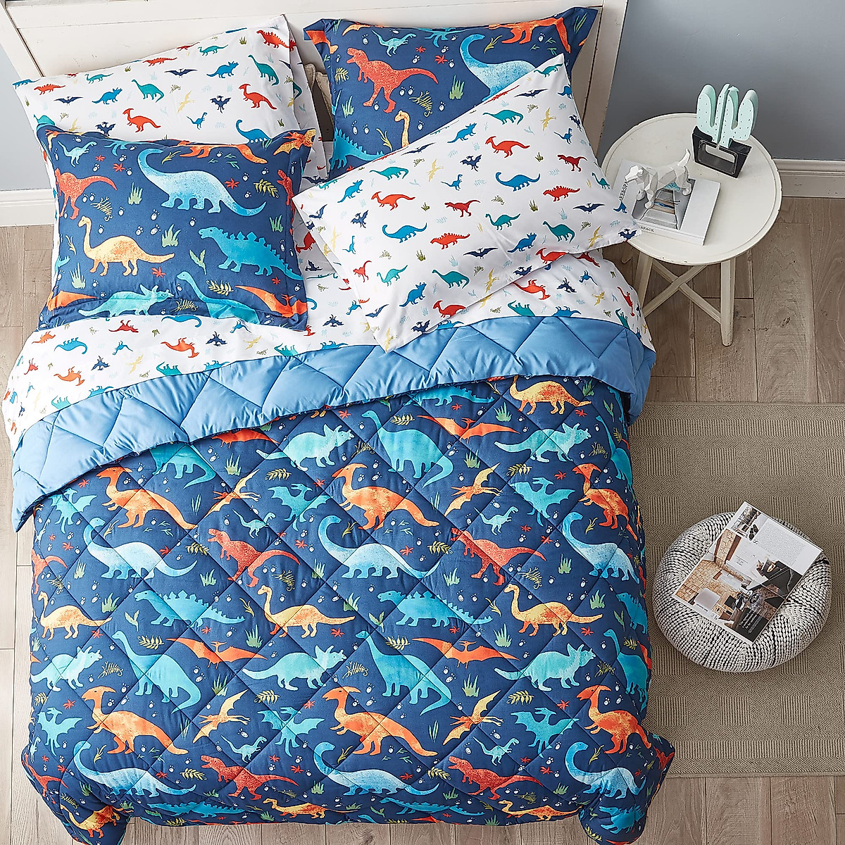 UMCHORD Kids Twin Bedding Comforter Set for Boys, 5 Pieces Soft Lightweight Dinosaur Bedding Twin Set with Sheets, Bed in a Bag, Durable Boys Twin Comforter Set