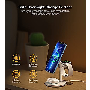 3 in 1 Wireless Charging Station for Apple Devices, Standard 15W Fast Wireless Mag-Safe Charger Stand with QC3.0 Adapter for iPhone 14 13 12 Pro Max/Plus/Pro/Mini,iWatch Ultra/8/7/SE/6/5/4/3/2,AirPods
