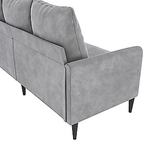 REALROOMS Cassia Pillowback 3-Seater Velvet Sofa, Detachable Pillow, Light Gray