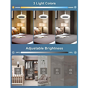 PANLAVIE Enclosed Ceiling Fan with Light and Remote, 10 Inch Screw in Fan Light Mini Bladeless Ceiling Fans, 3 Fan Speeds Dimmable 3 Light Colors for Garage Tool Room Hallway, No Wiring Required