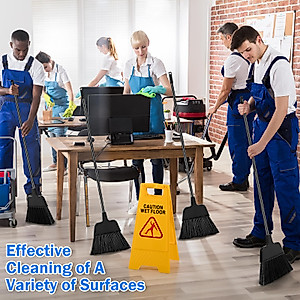 Roshtia 10 Pcs Heavy Duty Broom Outdoor Indoor Broom for Floor Cleaning Commercial Angle Broom with 47 Inch Adjustable Long Handle Stiff Bristles Broom for Home Garage Kitchen Office (Black)