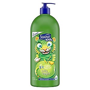 Suave Kids 3-in-1 Shampoo, Conditioner, Body Wash For Tear-Free Bath Time, Silly Apple, Dermatologist-Tested Kids Shampoo 3-in-1 Formula 40 oz