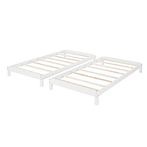 Merax Modern Solid Wood Bed Frame Mattress Foundation, Stackable Day Bed No Box Spring Needed Twin White