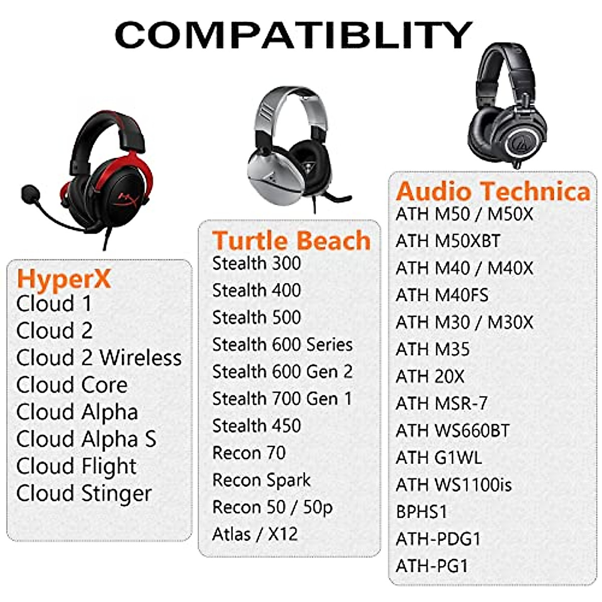 Upgraded Replacement Earpads Cushions for HyperX Cloud/Alpha, Turtle Beach Stealth 400/600, Audio Technica M50X/M40X & More - Ear Pads with Breathable Mesh Fabric/Added Thickness/Memory Foam