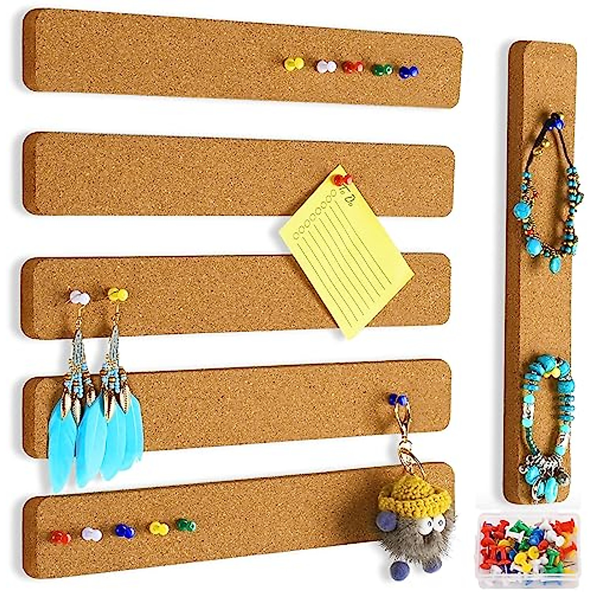 6 Pack Cork Board Strips, Self Adhesive Small Cork Board for Wall Desk Home Classroom Office with 50 Push Pins for Paste Notes, Photos, Schedules
