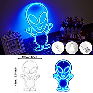 Rosnek Neon Light Alien LED Sign,Light Up Sign with Durable Acrylic Panel,Neon Signs Cool Novelty Night Light USB for Bedroom,Room,Wall,Bar,Party,Teenage Birthday’s Gift