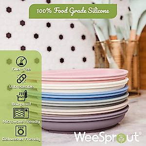 WeeSprout Suction Plates with Lids for Babies & Toddlers - 100% Silicone, Dinnerware Stays Put, Divided Design for Picky Eaters, Microwave & Dishwasher Friendly, 3 Pack
