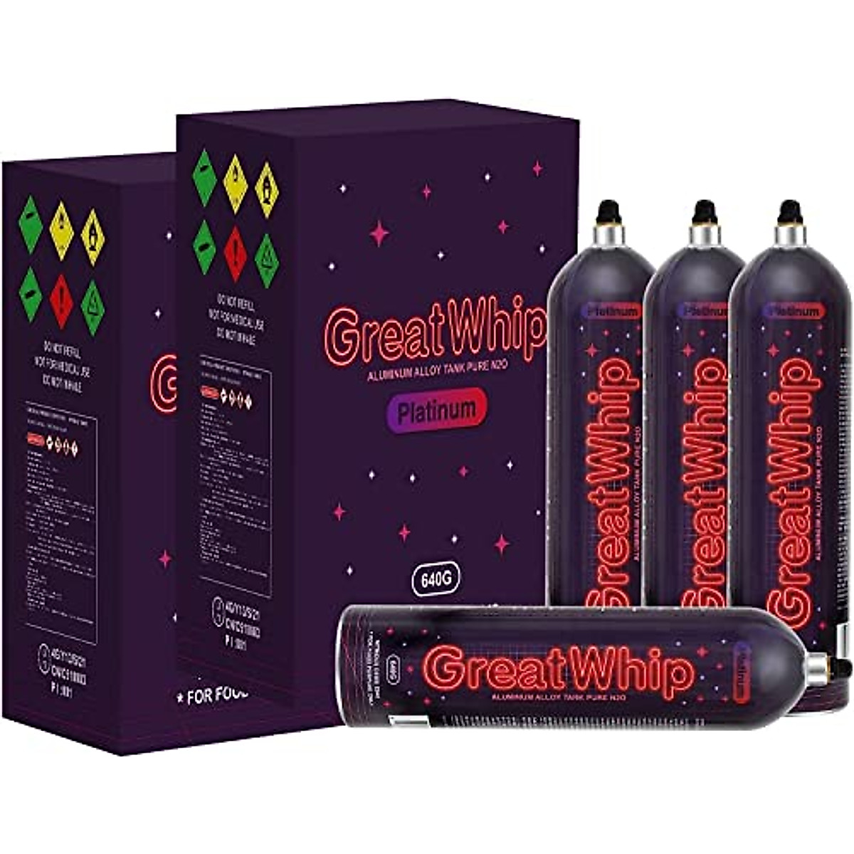 GreatWhip Fruit Flavor 615g No2 Tank Nitrous Oxide Tank Cylinder 0.99L Nitrous Oxide Cartridges for Whip Cream Dispenser, Random delivery (Mango+Blueberry+Pineapple+Peach+Strawberry+Watermelon),
