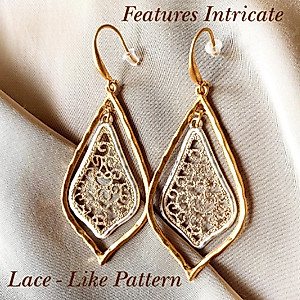 ALLISON ROSE ATELIER – Boho Filigree Two-Tone Dangle Earrings - Exquisite Handcrafted Jewelry for Boho Chic Style - Large Two Tone Worn Gold and Silver Plated Earring Set