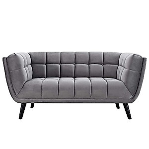 Modway Bestow Upholstered Velvet Button-Tufted Loveseat in Gray