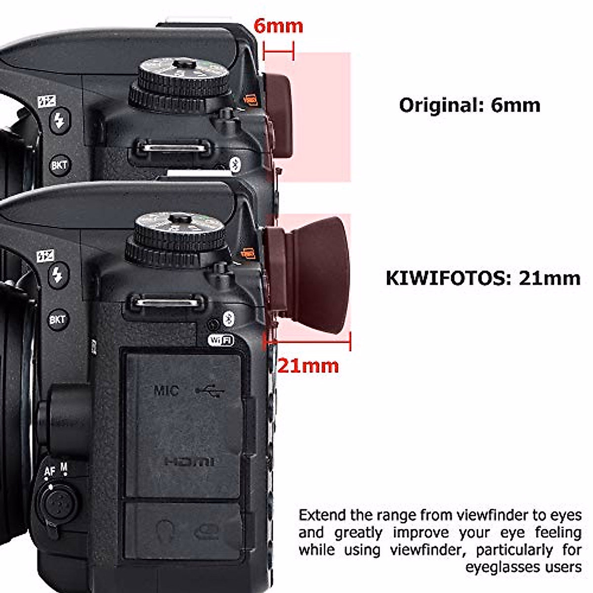 Kiwifotos Long Soft Viewfinder Eyecup Eyepiece for Nikon D750 D780 D610 D600 D7500 D7200 D7100 D7000 D5200 D5100 D5000 D3500 D3400 D3300 D3200 D3100 D3000 D300s and More