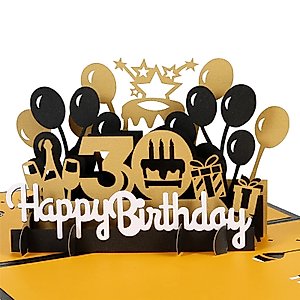 HOMANGA Happy 30th Birthday Pop Up Card, 30th Birthday 3D Greeting Card for Men or Women, 30th Birthday Gifts for Husband Wife, Pop Up Birthday Card with Blank Note and Envelope, 6" x 8"