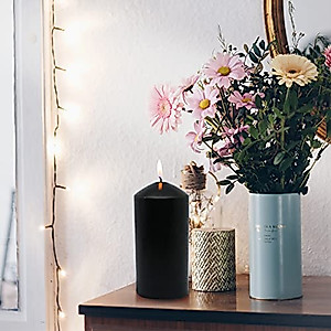 MISSYO 70 Hour Long Burning Unscented Pillar Candles, Dripless and Smokeless Candles for Home Weddings Restaurant Spa Church - Black, 3x6 inch, 3 Pack