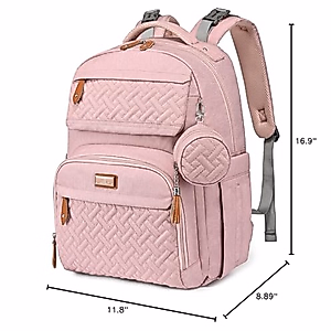 BabbleRoo Diaper Bag Backpack, Travel Backpack with Changing Pad, Pacifier Case & Stroller Straps, Multifunction, Waterproof, Unisex – Pink