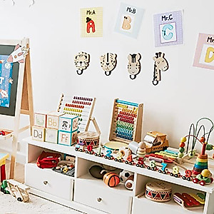 4 Pcs Safari Animal Wall Hooks Decorative Wall Hooks Kids Wall Hooks Decorative Wooden Jungle Animal Wall Hooks Animal Nursery Hooks Wood Giraffe Lion Hanger for Nursery Bathroom Bedroom Home Decor