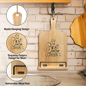 FunisFun Cookbook Stand for Kitchen Counter Adjustable Rustic Wood Cutting Board Style iPad Tablet Recipe Book Holder Gifts for Mom