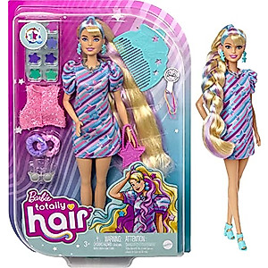 Barbie Totally Hair Doll, Star-Themed with 8.5-Inch Fantasy Hair & 15 Styling Accessories (8 with Color-Change Feature)