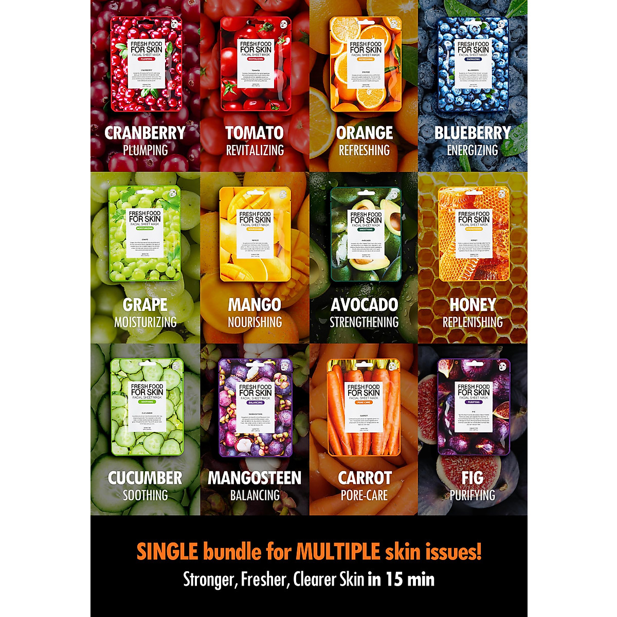 FARMSKIN Organic Face Mask, 12 pcs - Hydrating, Moisturizing, Brightening, Soothing, Cruelty-Free