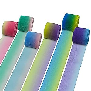 6 Rolls Organza Chiffon Ribbons Rainbow Wrapping Ribbons Sheer Chiffon Ribbon for Christmas Crafts Wreath Gift Wrapping Birthday Bouquets Home Decors ( 6 Colors )