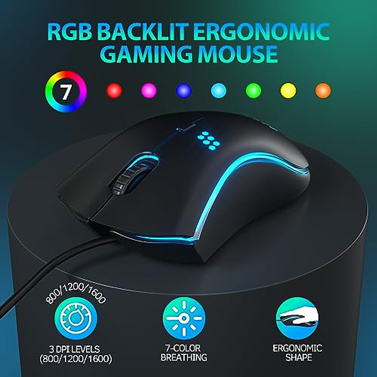 Typewriter Mechanical Gaming Keyboard Mouse Combo, Metal Panel Retro Keyboard with Round Keycap Blue Switch, RGB Backlit 104 Keys Anti-Ghost Wired Keyboard and Mouse with 3 DPI for PC Laptop Mac Gamer