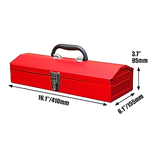 BIG RED ATB213 Torin 16" Hip Roof Style Portable Steel Tool Box with Metal Latch Closure, Red
