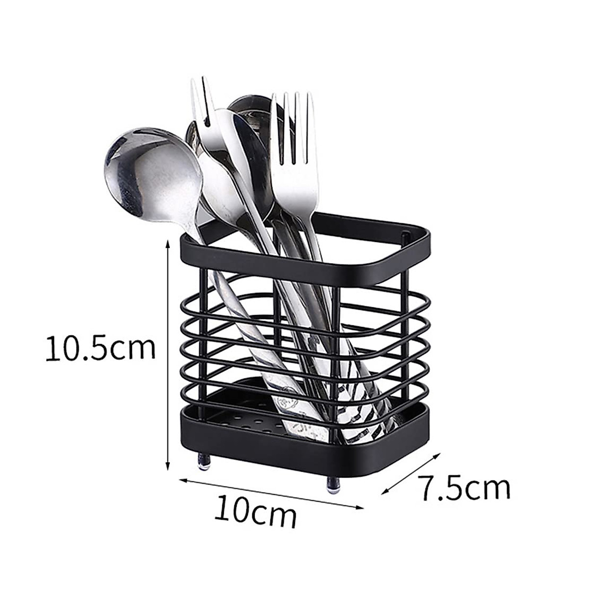 ANHORTS Utensil Holder Stainless Steel, Cutlery Drainer Rack for Kitchen Counter, Countertop Organizer for Flatware Silverware Dinner Forks, Knives and Spoons, Black