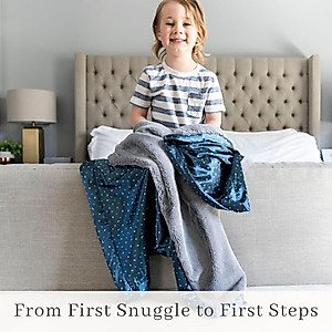 Saranoni Satin Back Receiving Blankets for Babies Super Soft Lush Luxury Baby Blanket (Gray Lush Navy Twinkle Star Satin Back, Receiving Blanket 30" x 40")