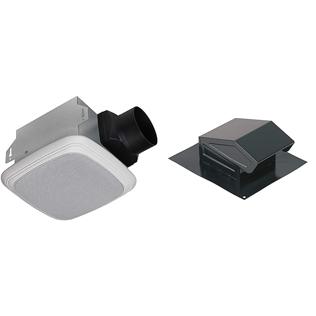 Homewerks Worldwide 7130-04-BT Bathroom Fan Bluetooth Speaker with Broan-NuTone 636 Steel Roof Vent Cap for Bathroom Ventilation Fans