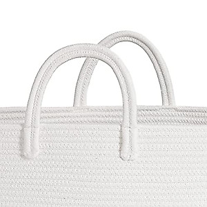 INDRESSME Tall Laundry Hamper with Handles, Cotton Rope Basket for Blankets Toys Yoga Mat, Dirty Clothes Basket Hampers for Bedroom or Laundry, 19.7 x 11.8 x 16.9 inches, Gray