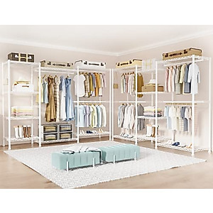 Ulif E4 Garment Rack, Freestanding Closet Organizer and Storage System, Heavy Duty Clothing Wardrobe with 8 Shelves and 4 Hanger Rods, Max Load 920 LBS, 71.6”W x 14.5”D x 79.3”H, White