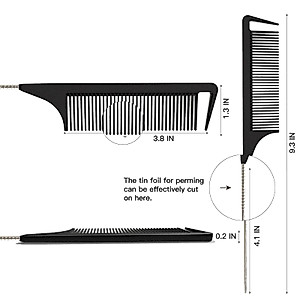 Yumflan Hair Comb, Rat Tail Comb for Braiding Hair, Fine Tooth Hair Comb with Stainless Steel Pintail for Sectioning, Parting and Styling - Black