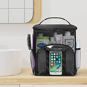 Attmu Portable Shower Caddy College Tote Bag, Quick Dry Hanging Toiletry Bag, Large Capacity Mesh Shower Caddy Portable for College Dorm Room Essentials for Boys and Girls for Bath Camping (Black)
