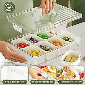 Snackle Box Container, Divided Serving Tray with Lid and Handle, 8 Compartments Serving Platters and 5 Stainless Steel Forks, Perfect for Organizing and Storing Candy, Fruits, Nuts, Snacks