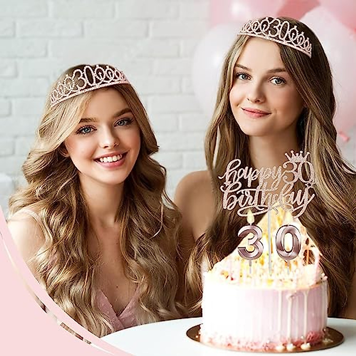 30th Birthday Decorations Women, Include 30th Birthday Sash and Tiara, Birthday Cake Topper and 30 Birthday Candles, 30 Balloons, 3D Birthday Card, 30th Birthday Gifts For Women