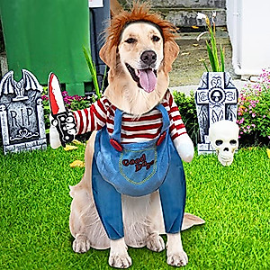 Camlinbo Halloween Costume for Pets Dogs Cats, Deadly Doll Wig Chucky Guitarist Funny Costume for Pets Puppy Small Medium Dogs Clothes Outfit Cosplay