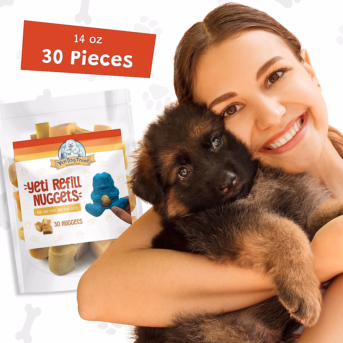 Yeti Refill Nuggets for Puff and Play Dog Toys - Natural Himalayan Yak Cheese Treats, Promotes Dental Health, Suitable for All Dogs, Ideal for Interactive Chew Toys and Dispensers, 30 Pieces, 14 Oz