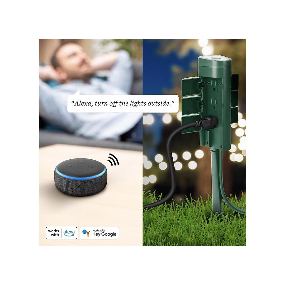 Feit Electric PLUG/WIFI/STK/WP Work with Alexa and Google Home, Feit App, No hub required, Remote Control From Anywhere 15 Amp Smart Outlets, Outdoor Yard, Green